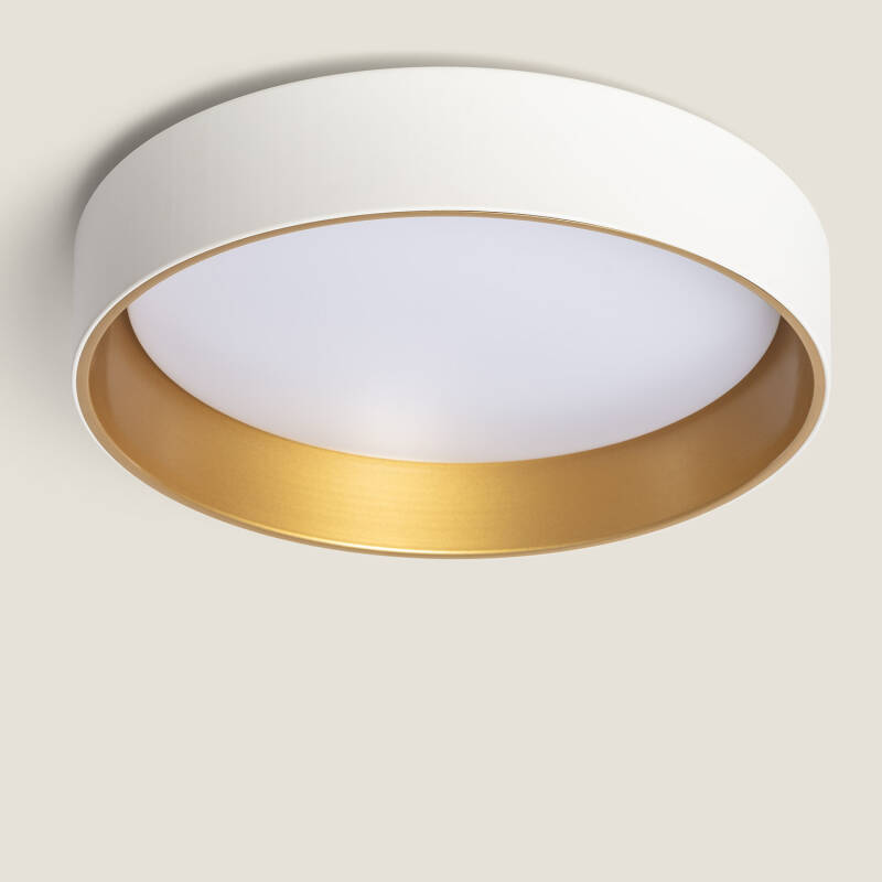 Edit Broadway Round Flush Ceiling Light - White & Gold - Online Lighting