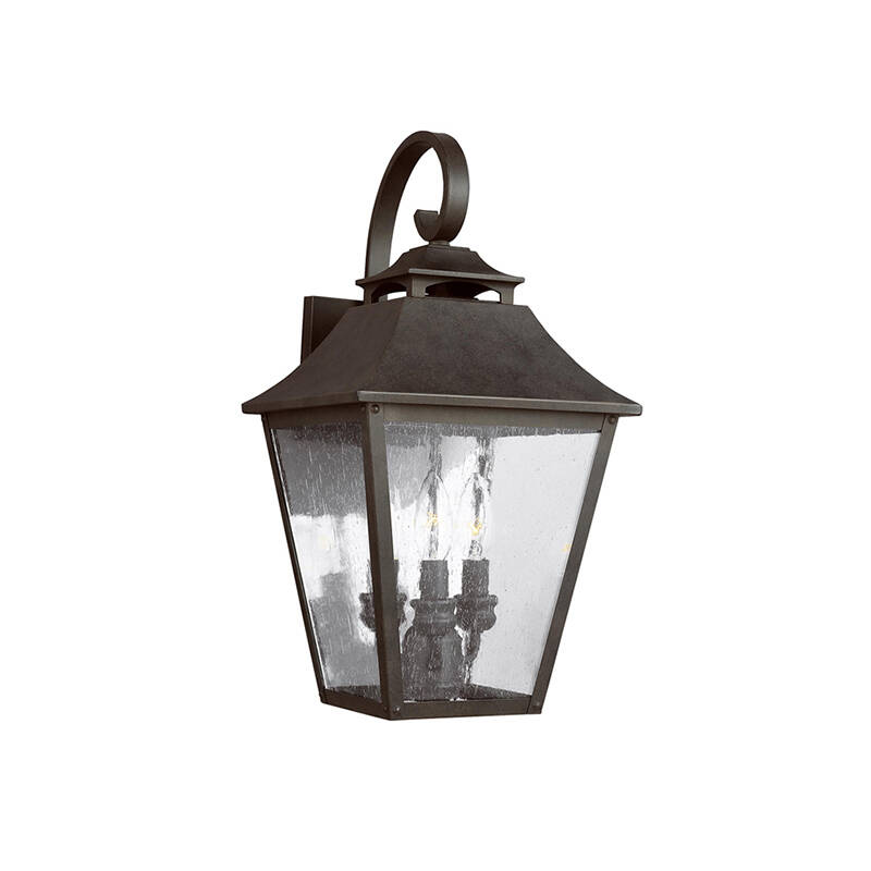 Feiss Galena 3 Light Large Outdoor Wall Light - Black with Seeded Glass ...